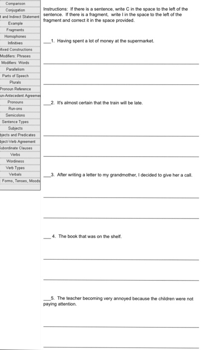 Instructions: If there is a sentence, write C in the | Chegg.com