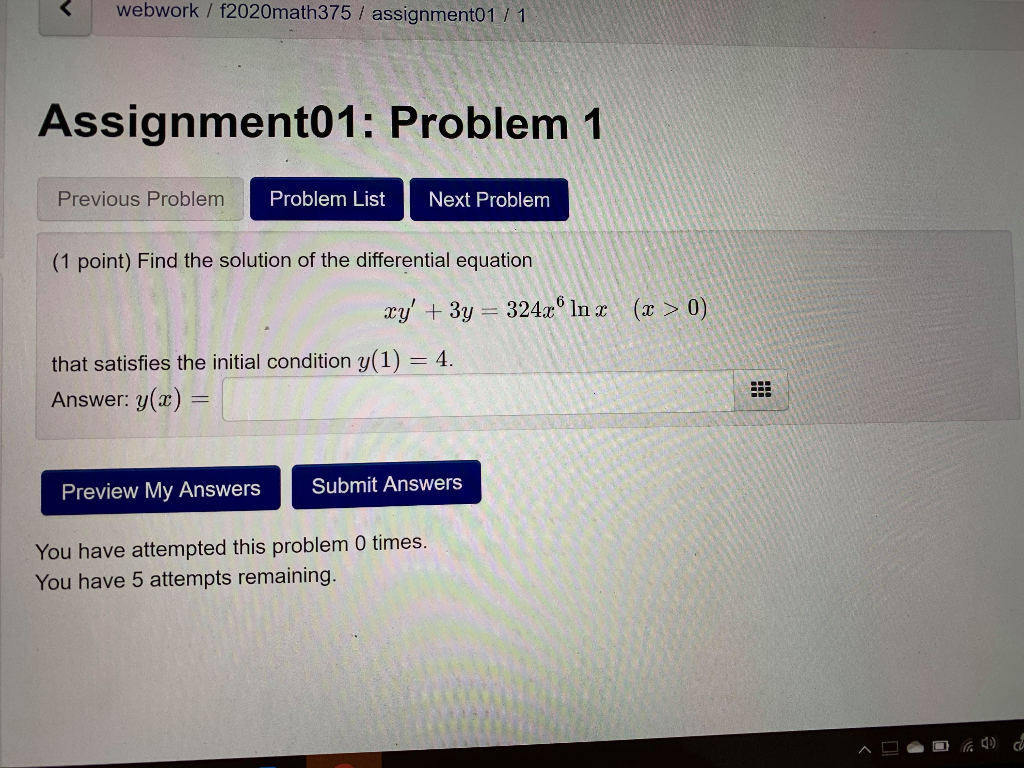Solved webwork/f2020math375 / assignment01 / 1 Assignment01: | Chegg.com