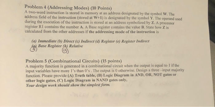 Solved Problem 4 (Addressing Modes) (10 Points) A two-word | Chegg.com