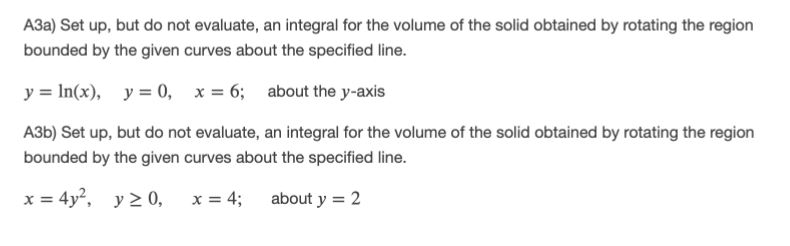 Solved A3a) Set up, but do not evaluate, an integral for the | Chegg.com