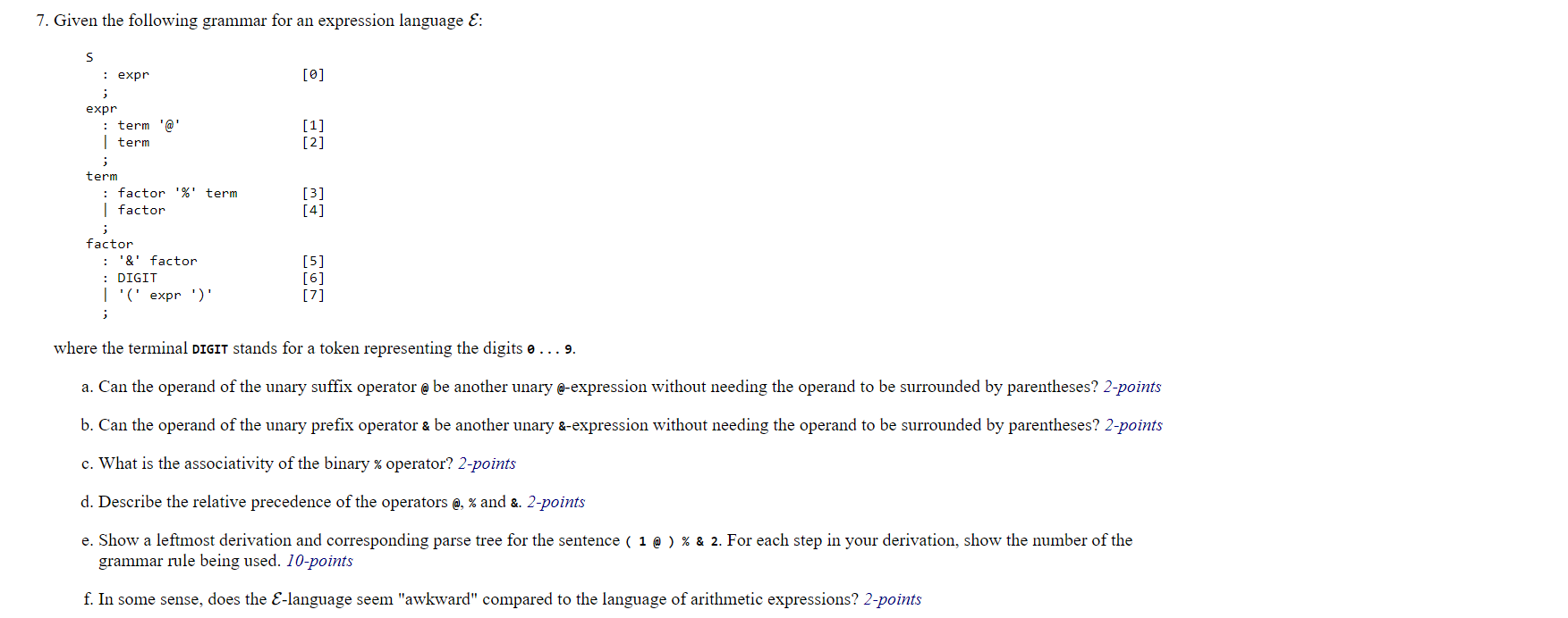 Solved 7. Given the following grammar for an expression | Chegg.com