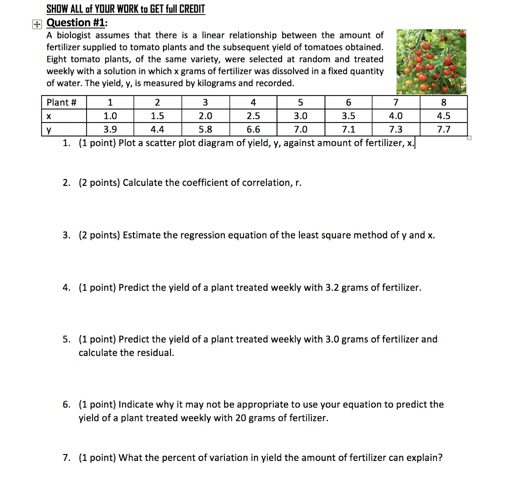 Solved SHOW ALL of YOUR WORK to GET full CREDIT Question #1: | Chegg.com