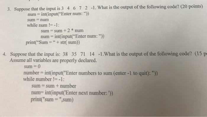 Solved 4 6 7 2 -1. What is the output of the following code? | Chegg.com