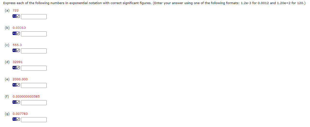 Solved Express each of the following numbers in exponential | Chegg.com