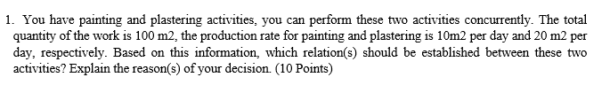 Solved 1. You have painting and plastering activities, you | Chegg.com