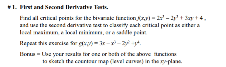 Solved #1. First and Second Derivative Tests. Find all | Chegg.com