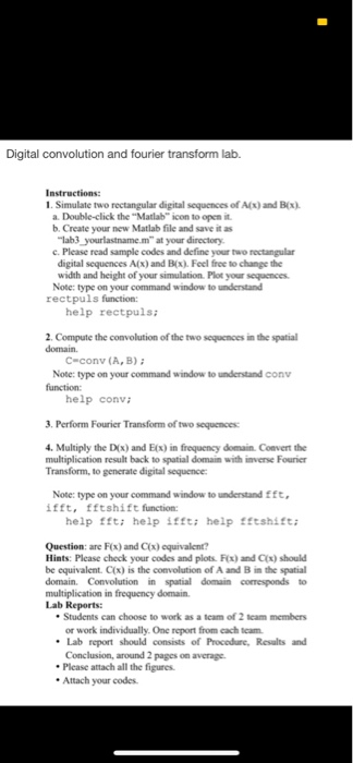 Solved Digital convolution and fourier transform lab. 1. | Chegg.com