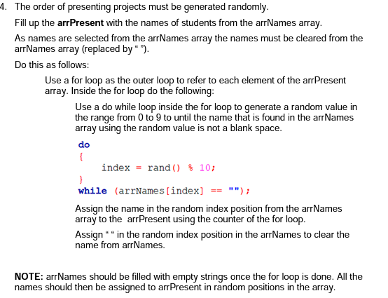 Solved The order of presenting projects must be generated | Chegg.com