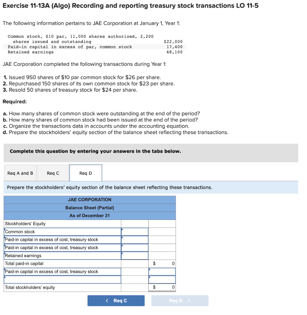 Solved Exercise 11-13A (Algo) Recording and reporting | Chegg.com