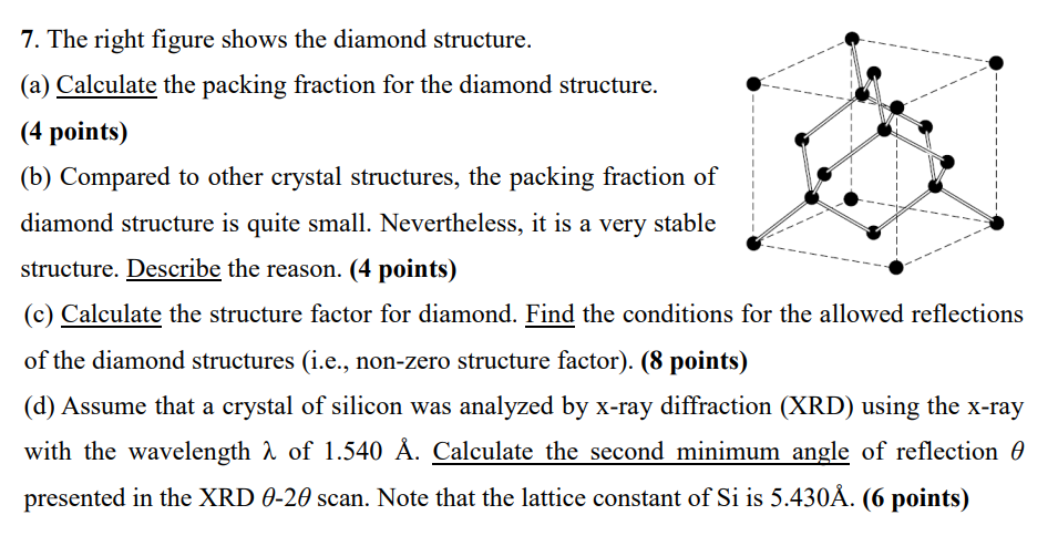 Solved 7. The right figure shows the diamond structure. (a) | Chegg.com