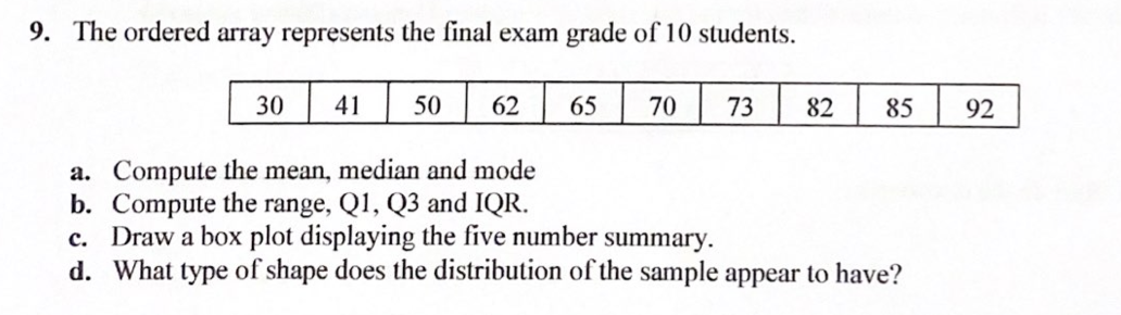 Solved 9. The ordered array represents the final exam grade | Chegg.com
