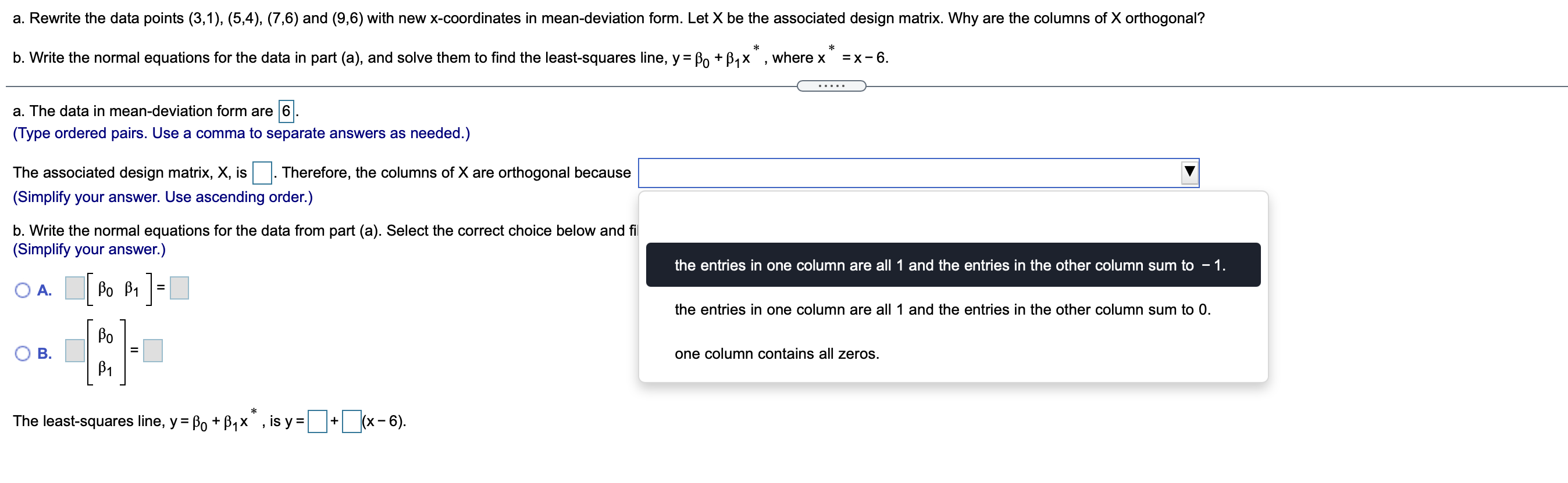 Solved a. Rewrite the data points (3,1), (5,4), (7,6) and | Chegg.com