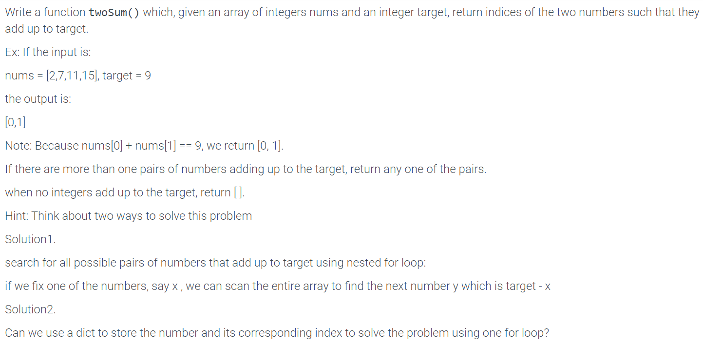 Solved Write a function twoSum( ) which, given an array of | Chegg.com