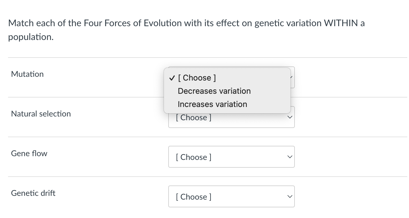 Solved Match each of the Four Forces of Evolution with its | Chegg.com
