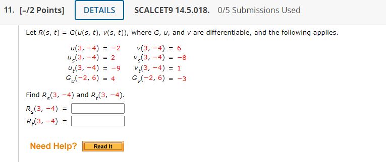 Solved [-/2 Points] SCALCET9 14.5.018. 0/5 Submissions Used | Chegg.com