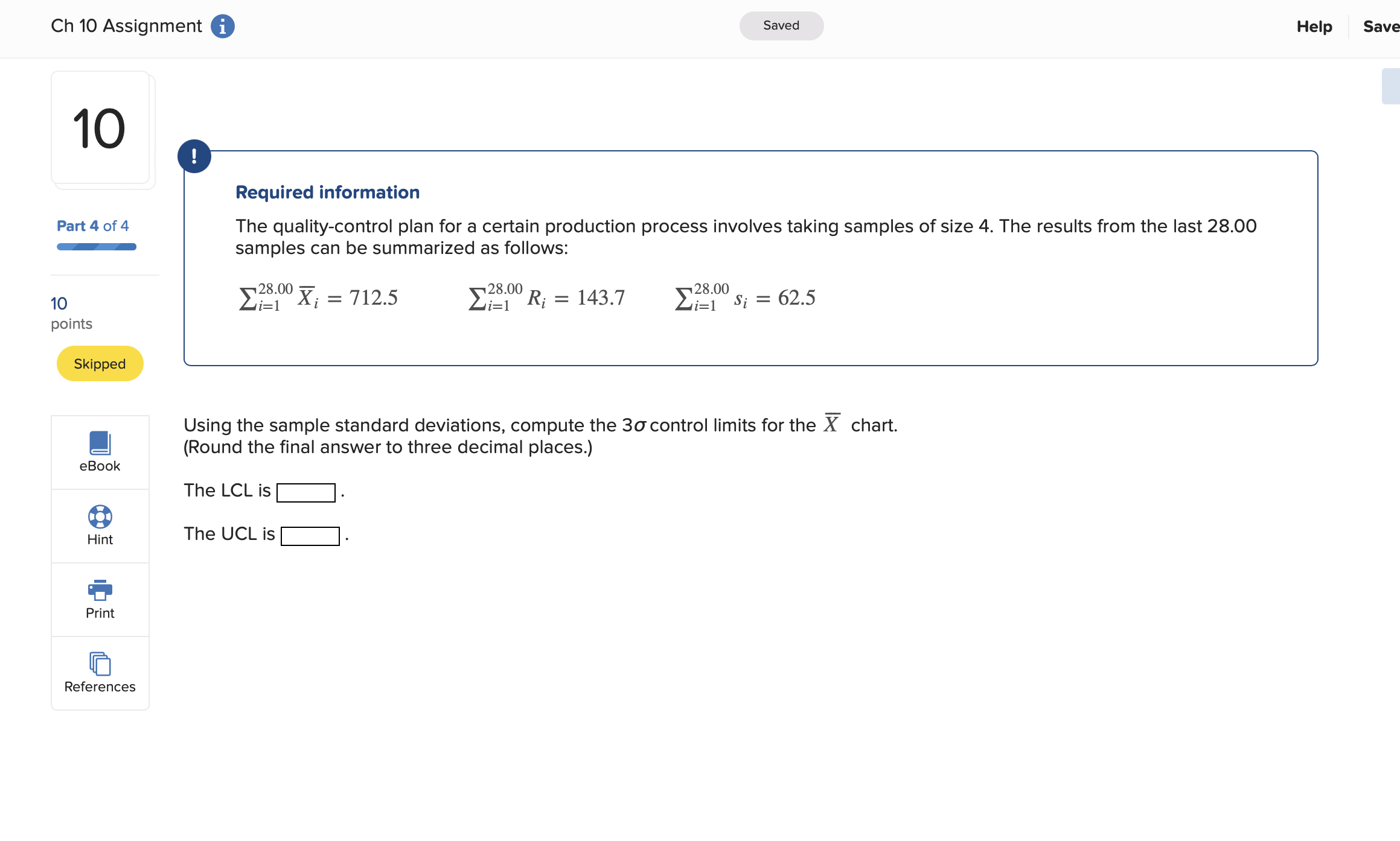 Solved Required informationThe quality-control plan for a | Chegg.com