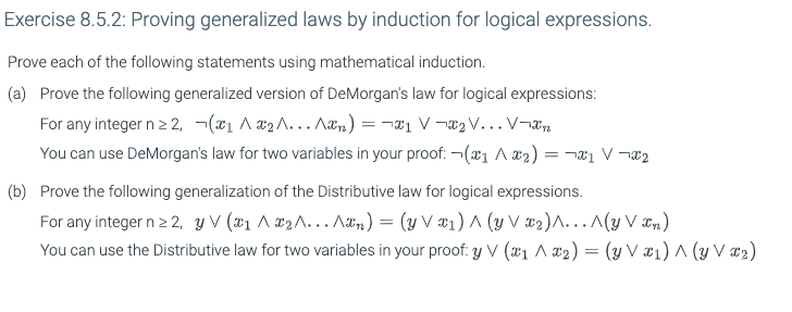 Solved Exercise 8.5.2: Proving generalized laws by induction | Chegg.com
