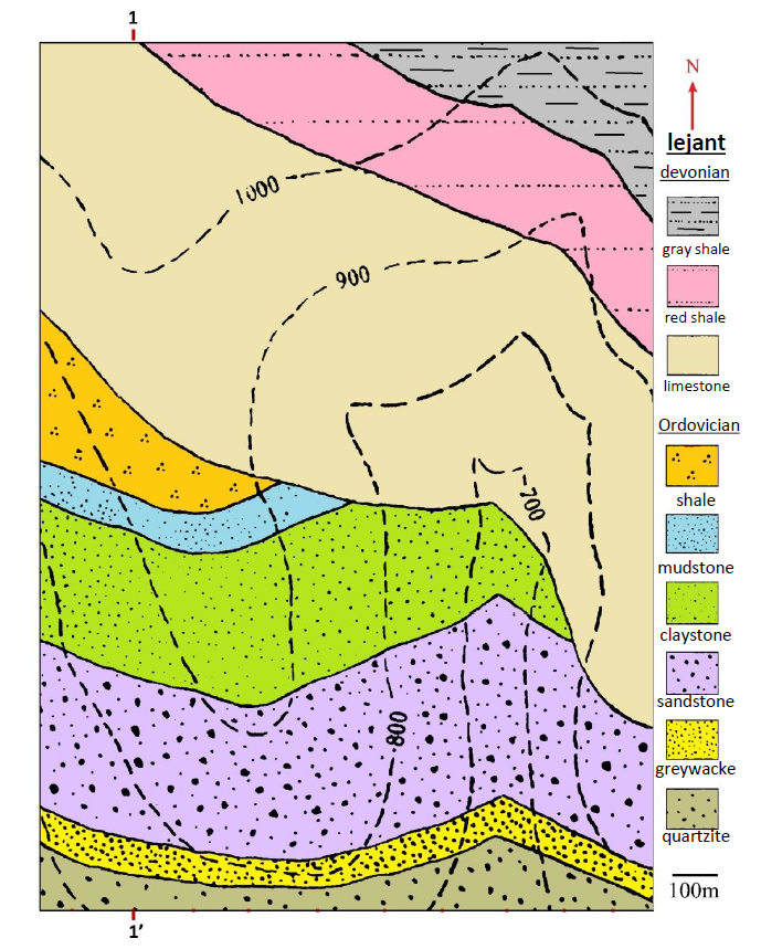 Solved 1 Z lejant devonian 1000 gray shale 900 - red shale | Chegg.com
