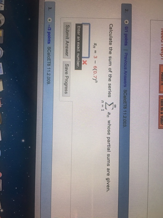 Solved 2. O 0/1 points | Previous Answers SCalcET8 11.2.003 | Chegg.com