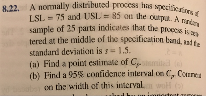 Solved A normally distributed process has specifications of | Chegg.com