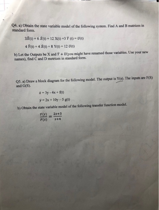 Solved Q4. a) Obtain the state variable model of the | Chegg.com