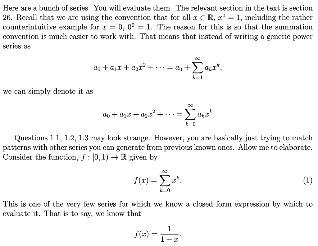 Solved Question 1.1. Find a closed form value for each of | Chegg.com