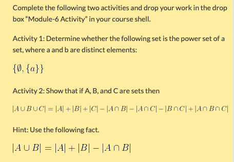 Solved Complete the following two activities and drop your | Chegg.com