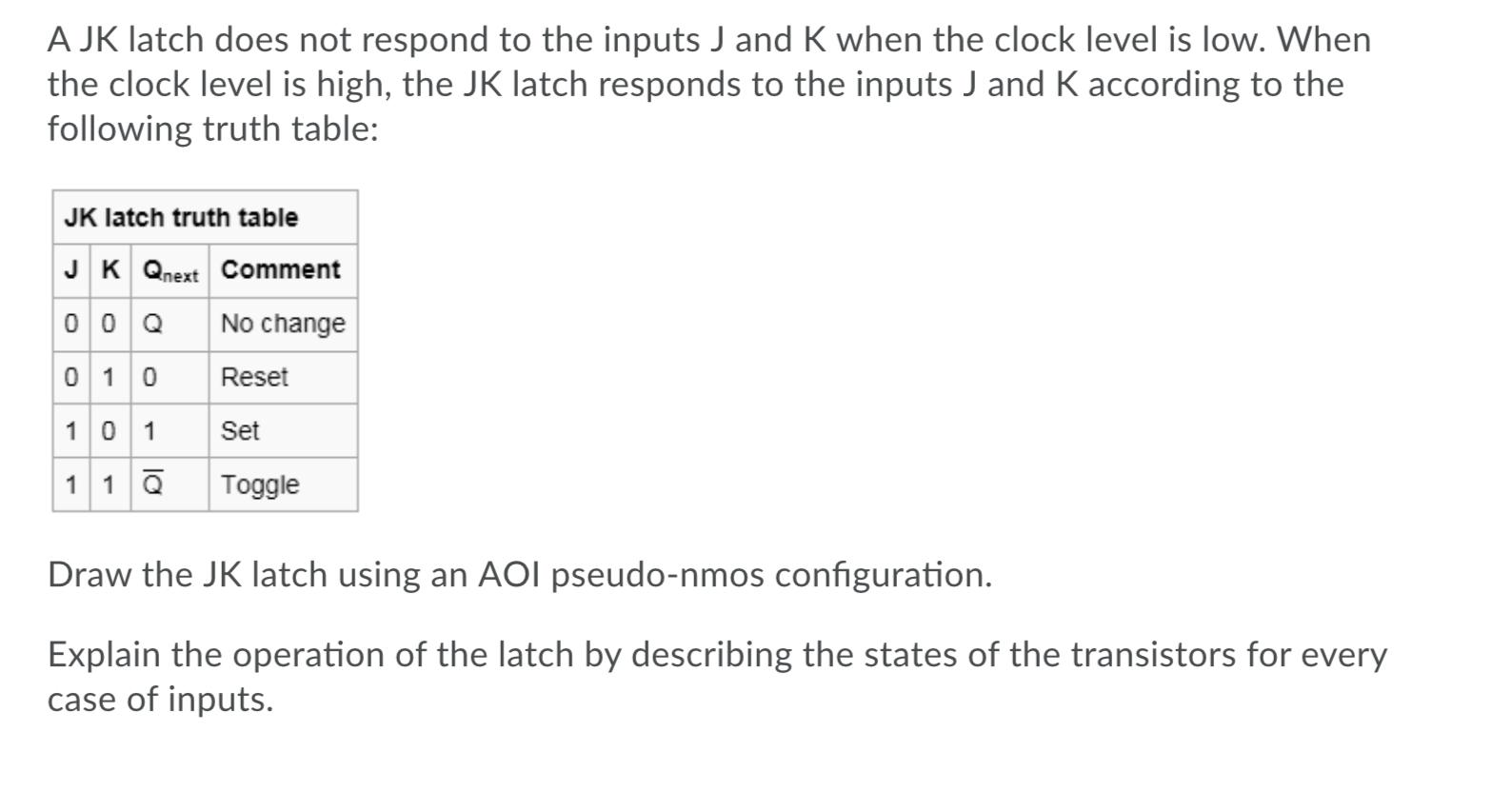A JK latch does not respond to the inputs J and K | Chegg.com