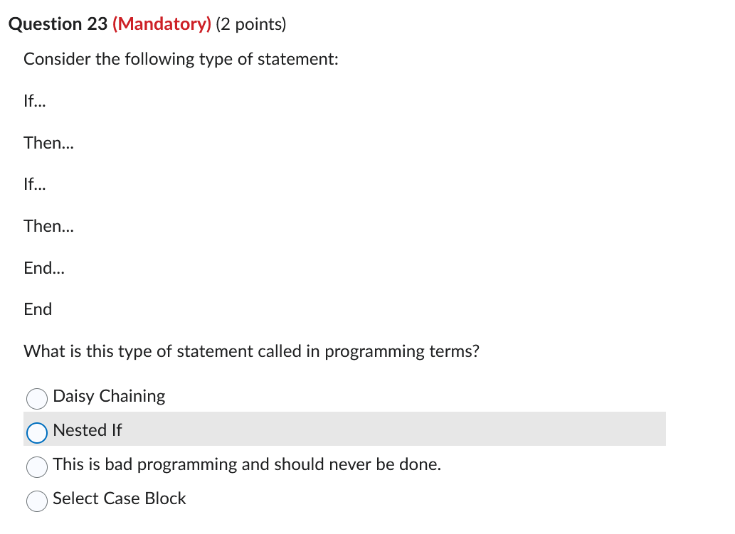 Solved What is this type of statement called in programming | Chegg.com