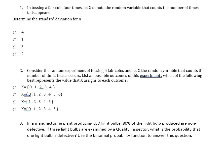 Solved 1. In tossing a fair coin four times, let X denote | Chegg.com