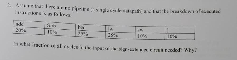 Solved 2. Assume that there are no pipeline (a single cycle | Chegg.com