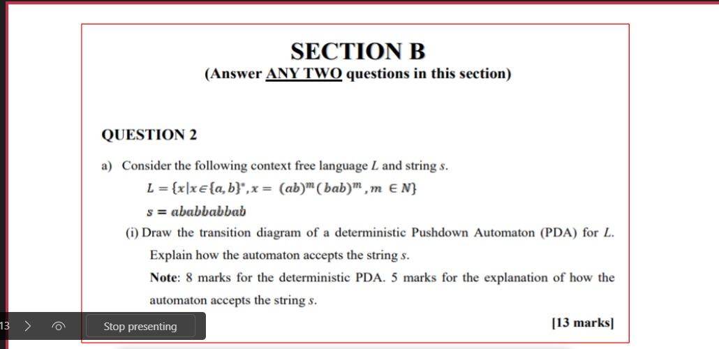 Solved SECTION B (Answer ANY TWO questions in this section) | Chegg.com