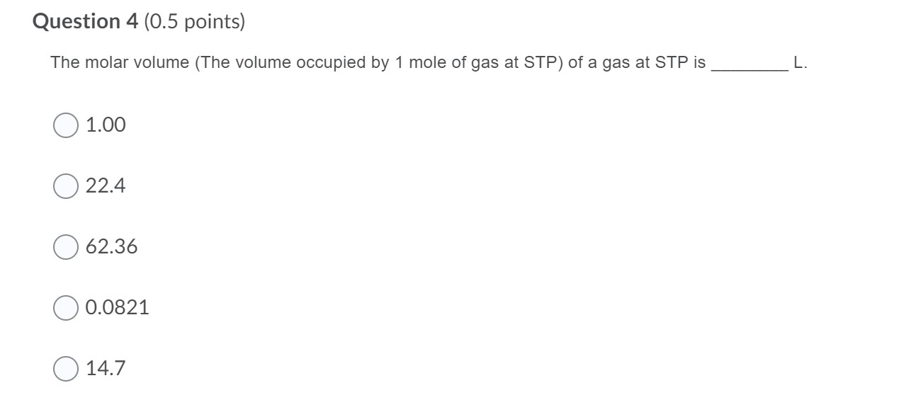 Solved Question 4 (0.5 points) The molar volume (The volume | Chegg.com