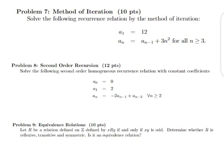 Solved Problem 7: Method of Iteration (10 pts) Solve the | Chegg.com