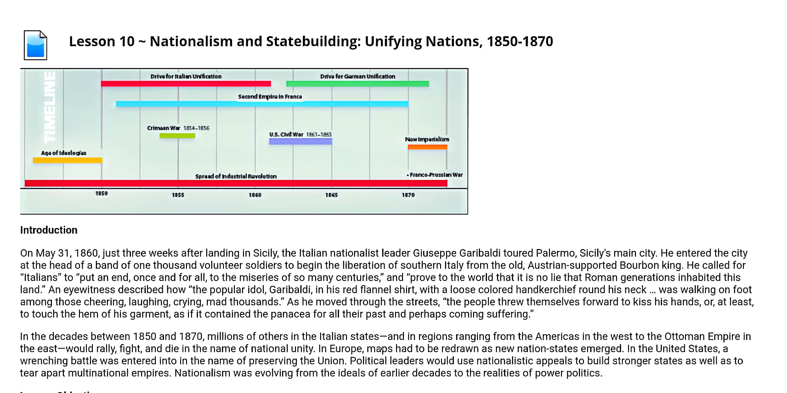 Lesson 10∼ Nationalism and Statebuilding: Unifying | Chegg.com