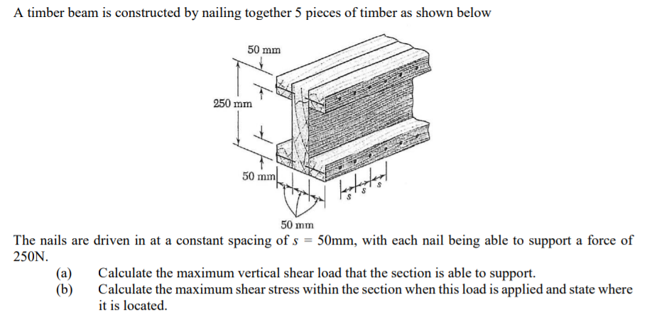 Solved A timber beam is constructed by nailing together 5 | Chegg.com