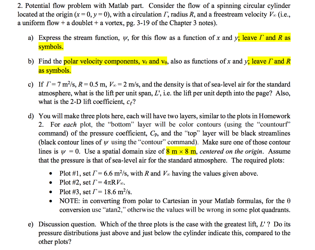Potential flow problem with Matlab part. Consider the | Chegg.com