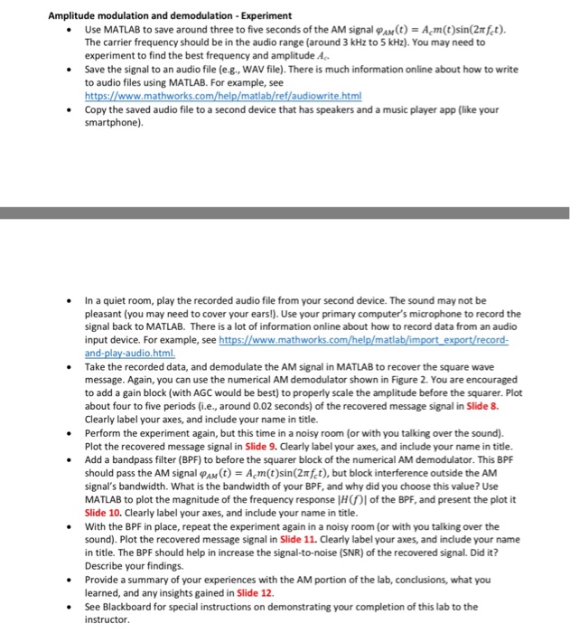 Amplitude modulation and demodulation - Experiment | Chegg.com