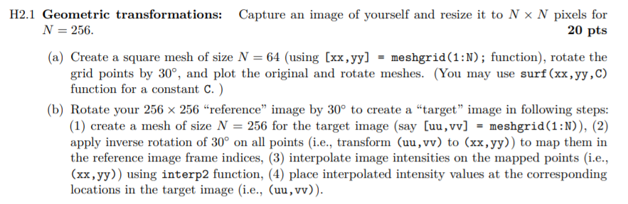 H2.1 Geometric transformations: Capture an image of | Chegg.com