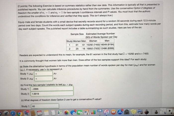 Solved 2 points) The following Exercise is based on summary | Chegg.com