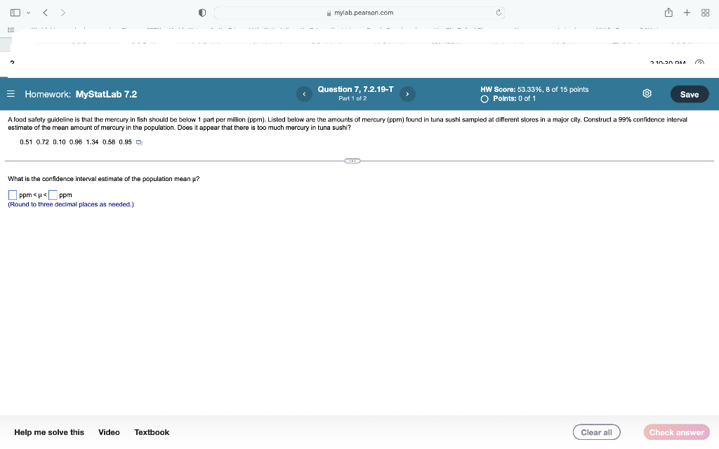 Solved mylab.pearson.com U + 88 12AM Homework: MyStatLab 7.2 | Chegg.com