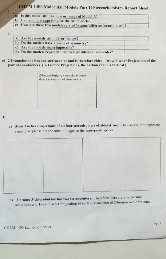 Solved CHEM 1406 Molecular Models Part II Stereochemistry | Chegg.com