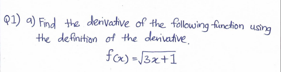 Solved Q1) a) Find the derivative of the following function | Chegg.com
