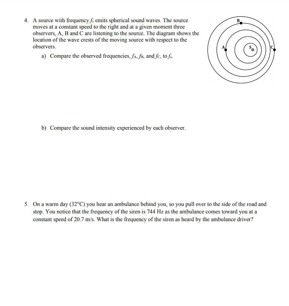 Solved 4. A source with frequency fs emits spherical sound | Chegg.com