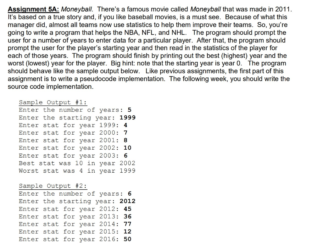 Solved Assignment 5A: Moneyball. There's a famous movie | Chegg.com