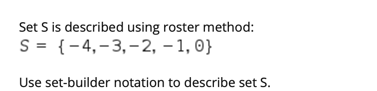 Solved Set S is described using roster method: S = | Chegg.com
