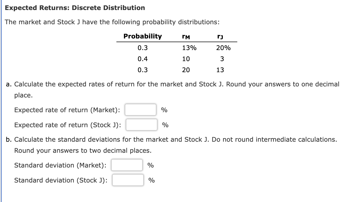 Solved Expected Returns: Discrete DistributionThe market and | Chegg.com