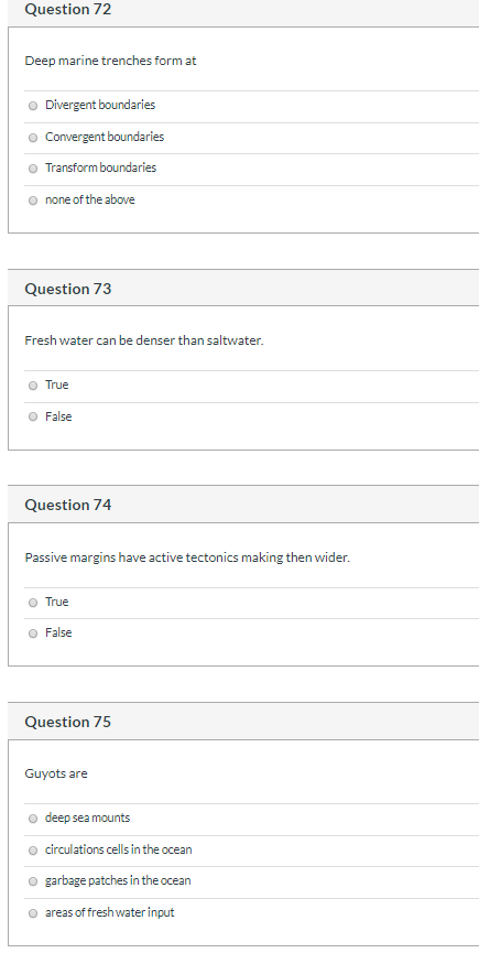 Solved Question 72 Deep marine trenches format Divergent | Chegg.com