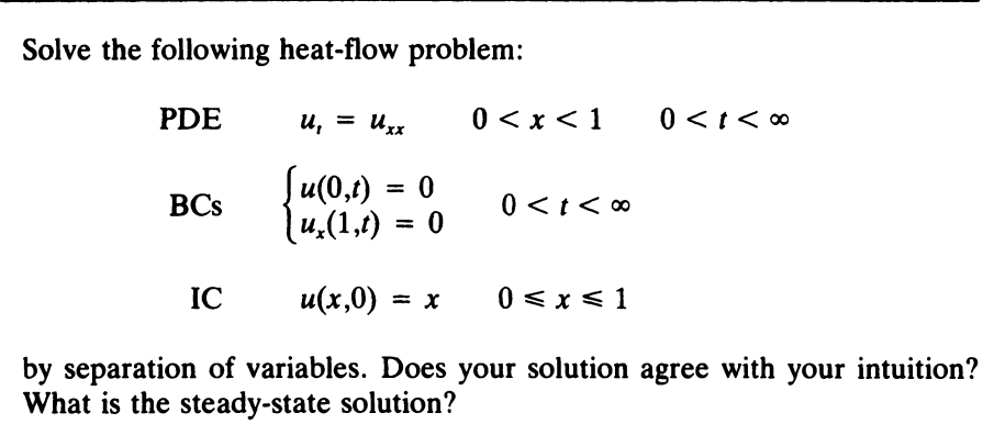 Solved Solve the following heat-flow problem: PDE u, = Uxx 0 | Chegg.com