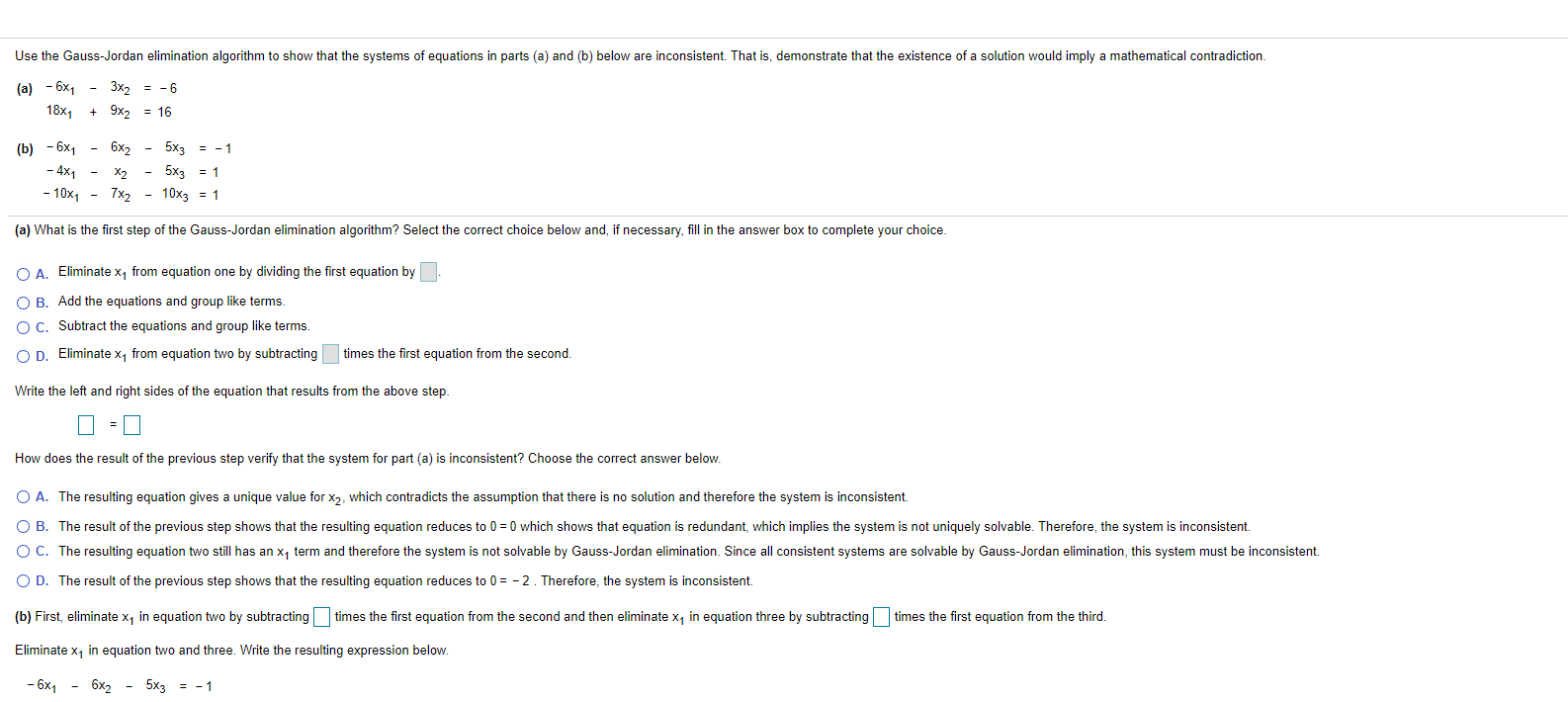 Solved Use the Gauss-Jordan elimination algorithm to show | Chegg.com